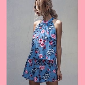 SHEIN | Pants & Jumpsuits | Blue Floral Halter Romper | Poshmark